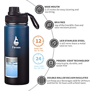 Farsea Insulated Water Bottle With Paracord Handle, Protective Silicone Boot and 2 Lids (Straw Lid & Spout Lid), Stainless Steel Water Bottle Wide Mouth, Double Wall Sweat-Proof BPA-Free, 18 oz