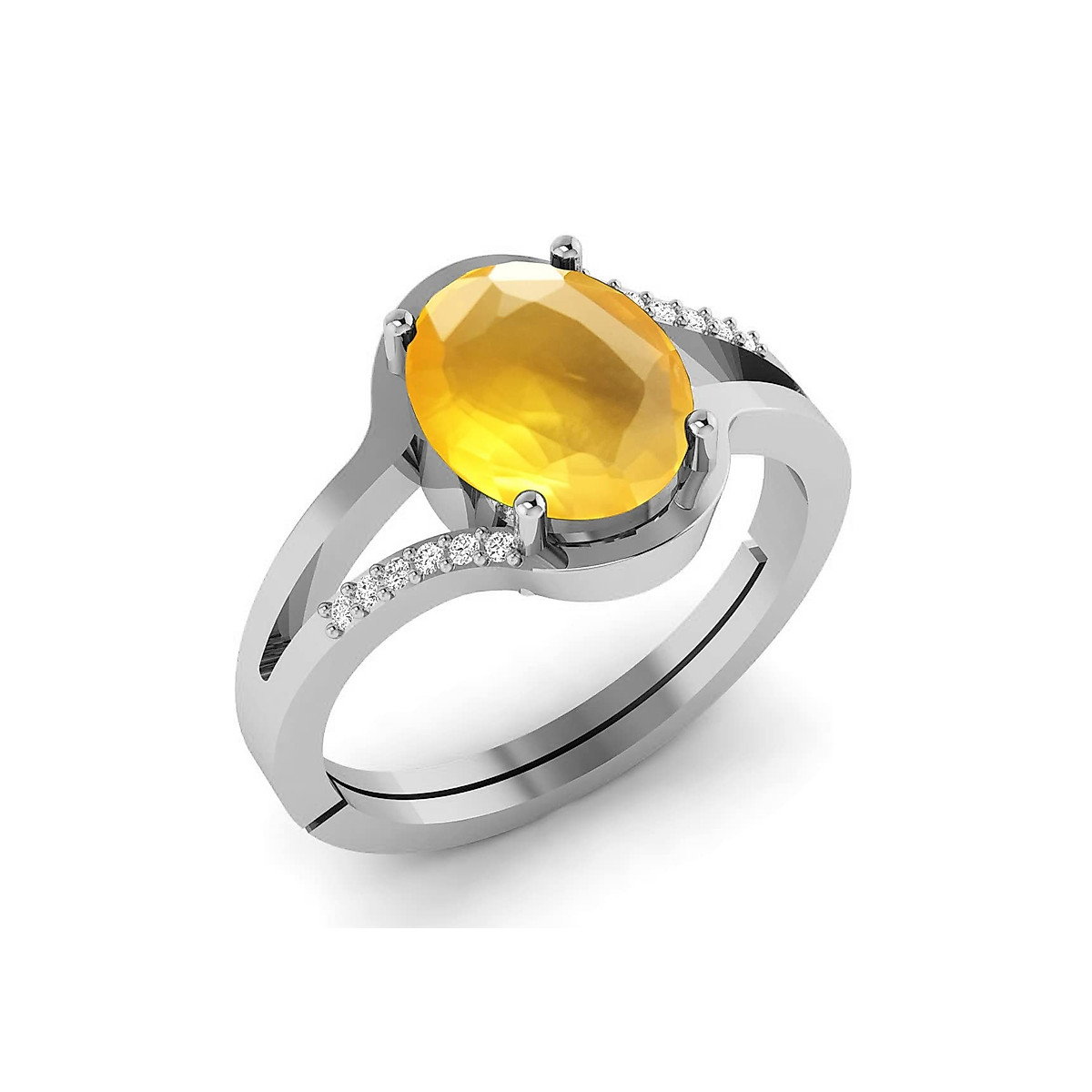 SirDaksh 7.00 Carat Certified Yellow Sapphire Gemstone Silver Plated Ring For Men And Women's