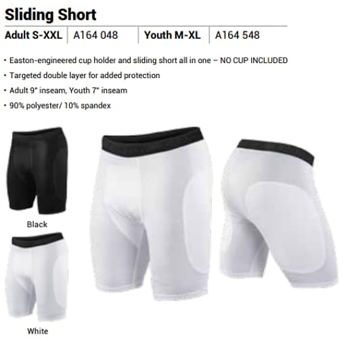 Easton | Extra Protective Sliding Short | Youth | White | Large
