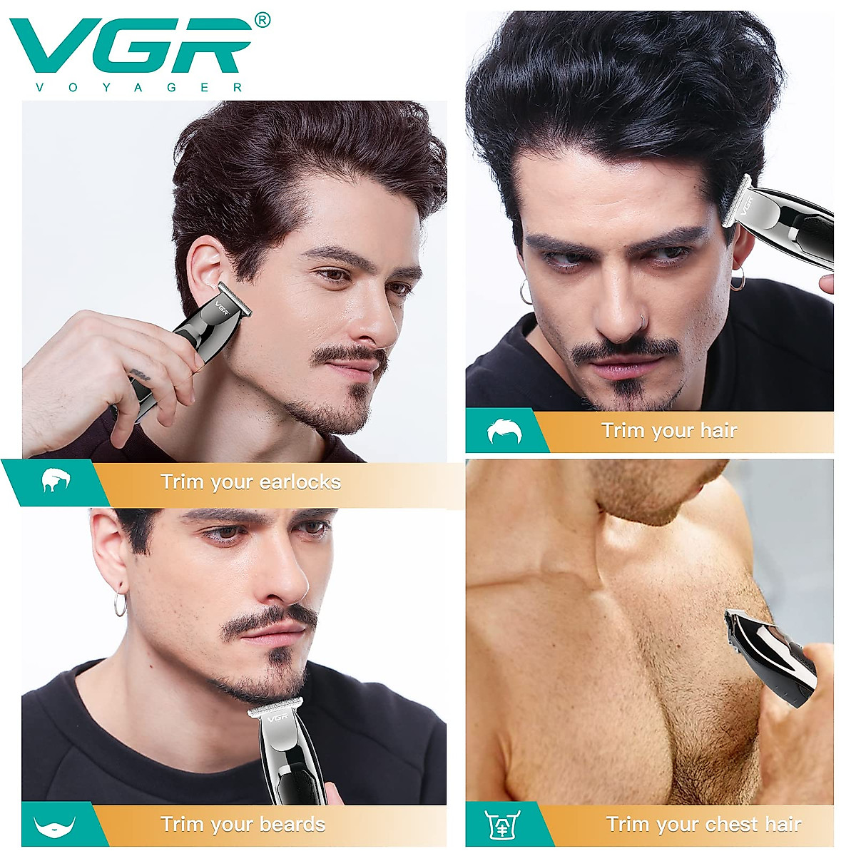 VGR Mens Hair Clippers Professional Hair Beard Trimmer 6 Level Adjustment, Electric Clippers Haircut Cutter Shaver with Household for Men, Kids, Pet Suitable for Home Daily Use 6 in 1 USB Charging
