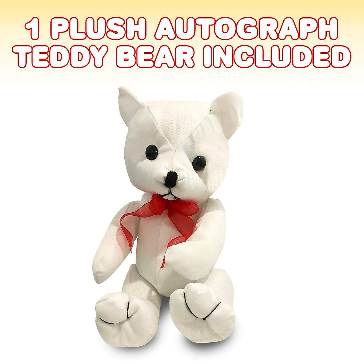 ArtCreativity Plush Autograph Teddy Bear, 1 Piece, Graduation Autograph Stuffed Animal, 11 Inch Stuffed Toy with White Smooth Fabric, Cute Hospital Get Well Soon Gift, Unique Baby Shower Idea