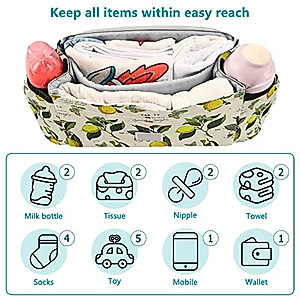 Sinestour Lemon Tree Stroller Organizer with Cup Holder Universal Stroller Organizer Bag Detachable Shoulder Strap Stroller Accessories for Diaper Toys Phone Keys Fit All Baby Stroller