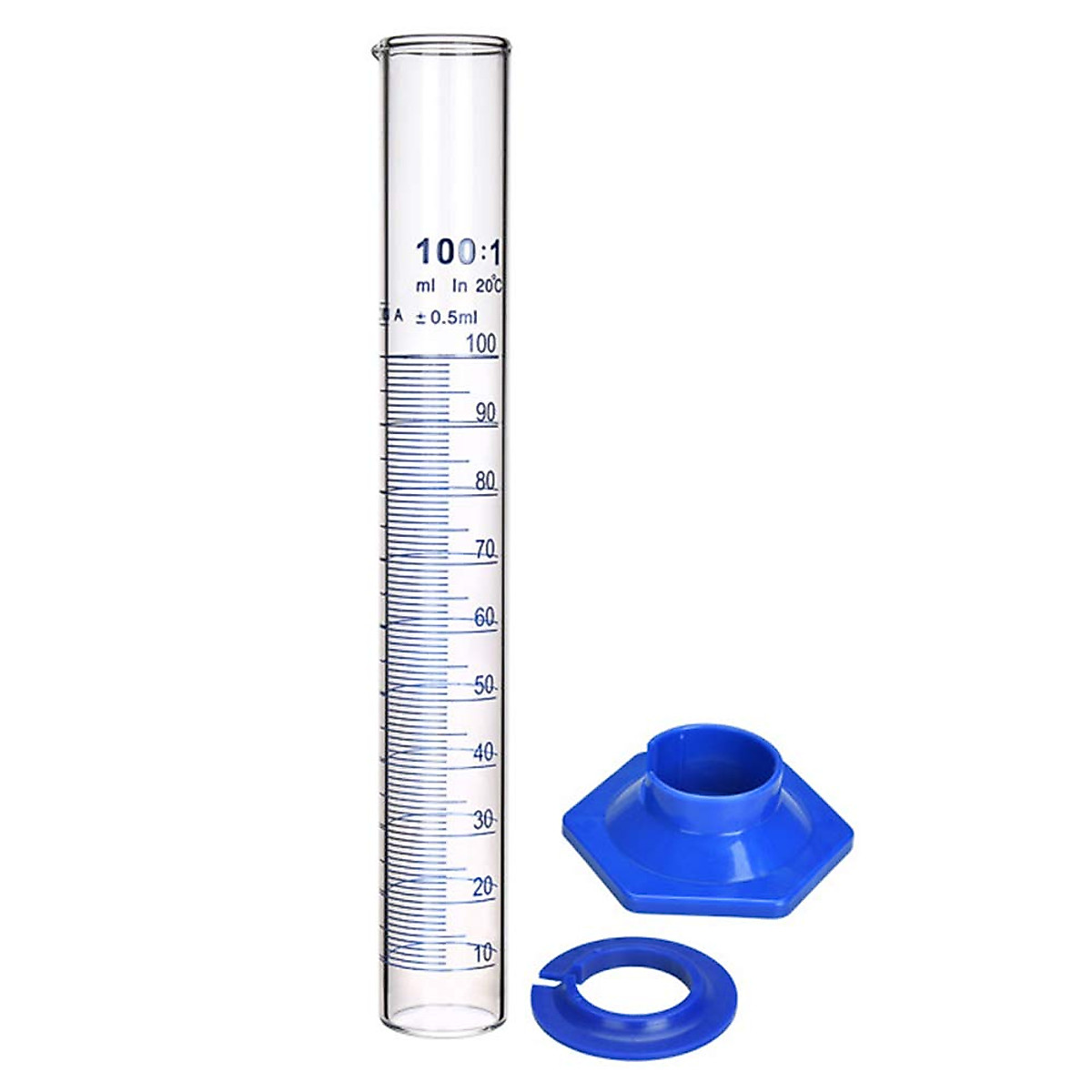 Thick Glass Graduated Cylinder Measuring Liquid Lab Cylinders with Anti-Falling Plastic Base and Bumper Guards and Cylinder Brush (Glass, 100ML)