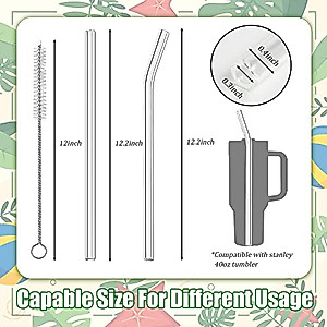 Reusable Glass Straws, Replacement Straws Compatible with 40 oz Stanley Tumbler, 4 pack Wide Straws with Cleaning Brush for Smoothies, Long Straws for Stanley Cup Accesspries, Dishwasher Safe
