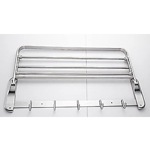 ELLO&ALLO Stainless Steel Towel Rack Shelf for Bathroom, Double Towel Bar Holder with Hooks Wall Mounted Brushed Nickel