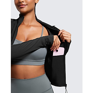 CRZ YOGA Butterluxe Womens Cropped Slim Fit Workout Jackets - Weightless Track Athletic Full Zip Jacket with Thumb Holes Black Small