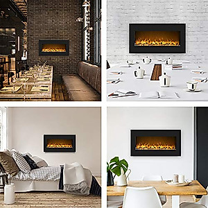 36-Inch Wall Mounted Electric Fireplace - Modern Fireplace with Floor Stand, Remote, and Adjustable Heat and Brightness by Northwest (Black)