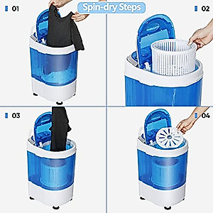 HomGarden 6.6lbs Capacity Mini Washing Machine for Compact Laundry, Portable Single Translucent Tub Washer with Timer Control and Spin Cycle Basket