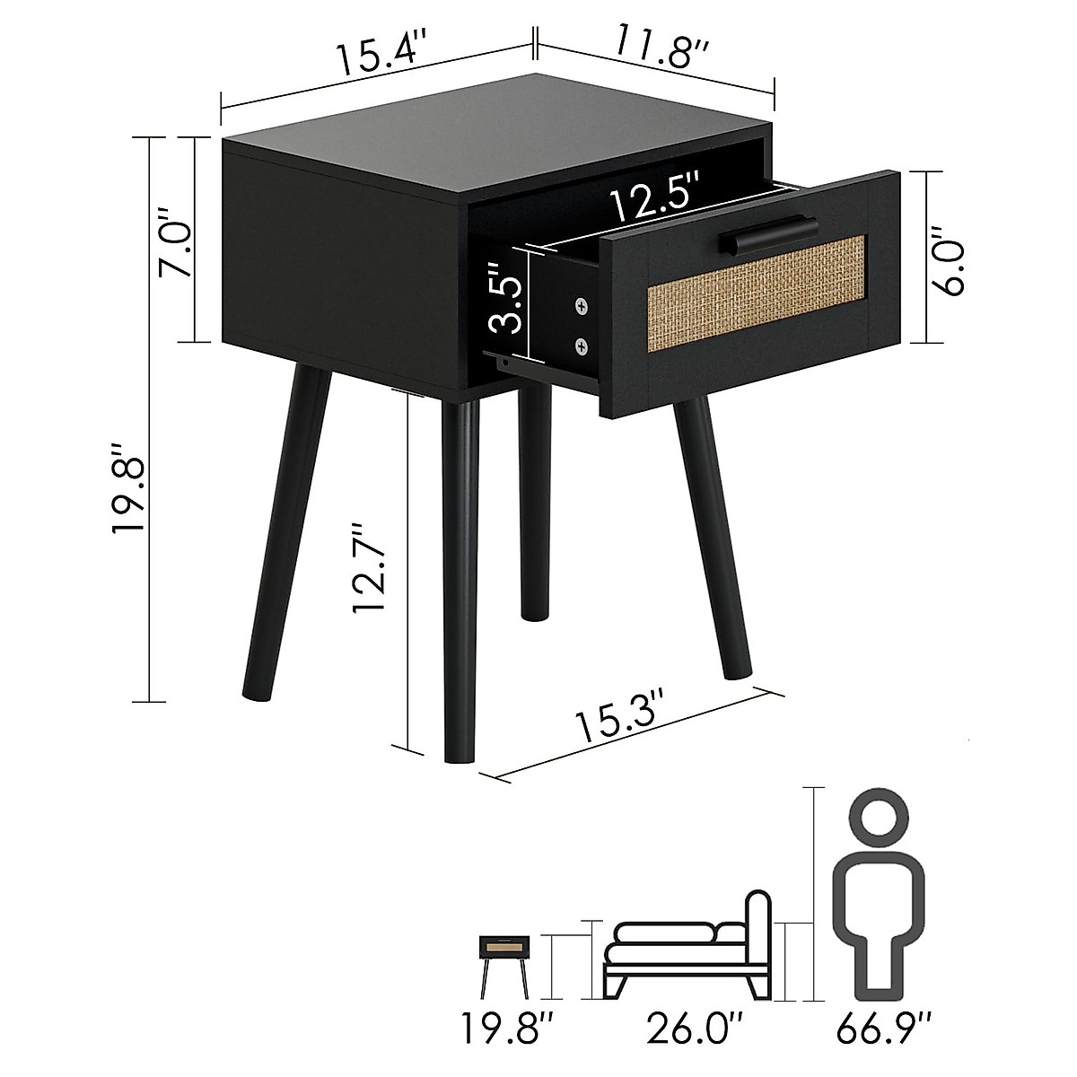 Aobafuir Wood Nightstand, Night Stand for Bedroom, Bedside Table with Drawers, Farmhouse End Table with Storage for Living Room (Bohemian)