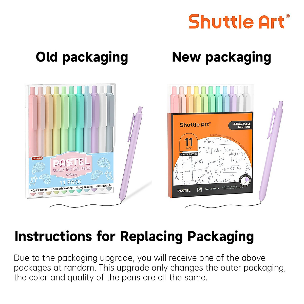 Retractable Pastel Gel Ink Pens, Shuttle Art 11 Pack Black Ink Pens, Cute Pens 0.5mm Fine Point for Writing Journaling Taking Notes School Office Home