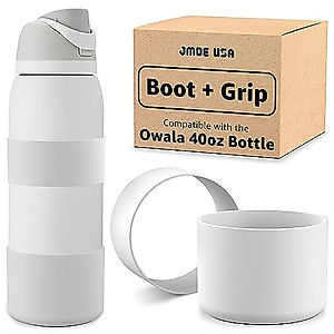 Jmoe USA Silicone Boot Sleeve + Hand Grip for Owala 40oz Water Bottle | BPA Free & Food-Grade Silicone Rubber | Protective Anti-Slip Bottom Bumper Cover | Protects Against Dents & Scratches (White)
