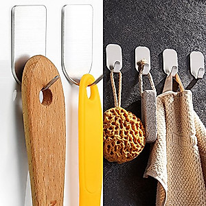 20 Pieces Self Adhesive Stainless Steel Wall Hooks, FineGood Metal Utility Hanging Hooks for Robe, Coat, Towel, Keys, Bags, Home, Kitchen, Bathroom, Heavy Duty Ultra Strong - 8 Large,12 Small