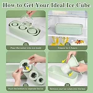 Likiyol Ice Cube Tray for Stanley Cup, Silicone Ice Cube Tray with Lid and Bin for Freezer, 3 Hollow Large Cylinder Tumbler Ice Cube Mold for Drink, Juice, Cocktail, Whiskey, 20Oz/30Oz/40Oz, Green