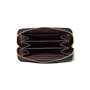 COACH Cross Grain Leather Small Zip Around Card Case Black One Size