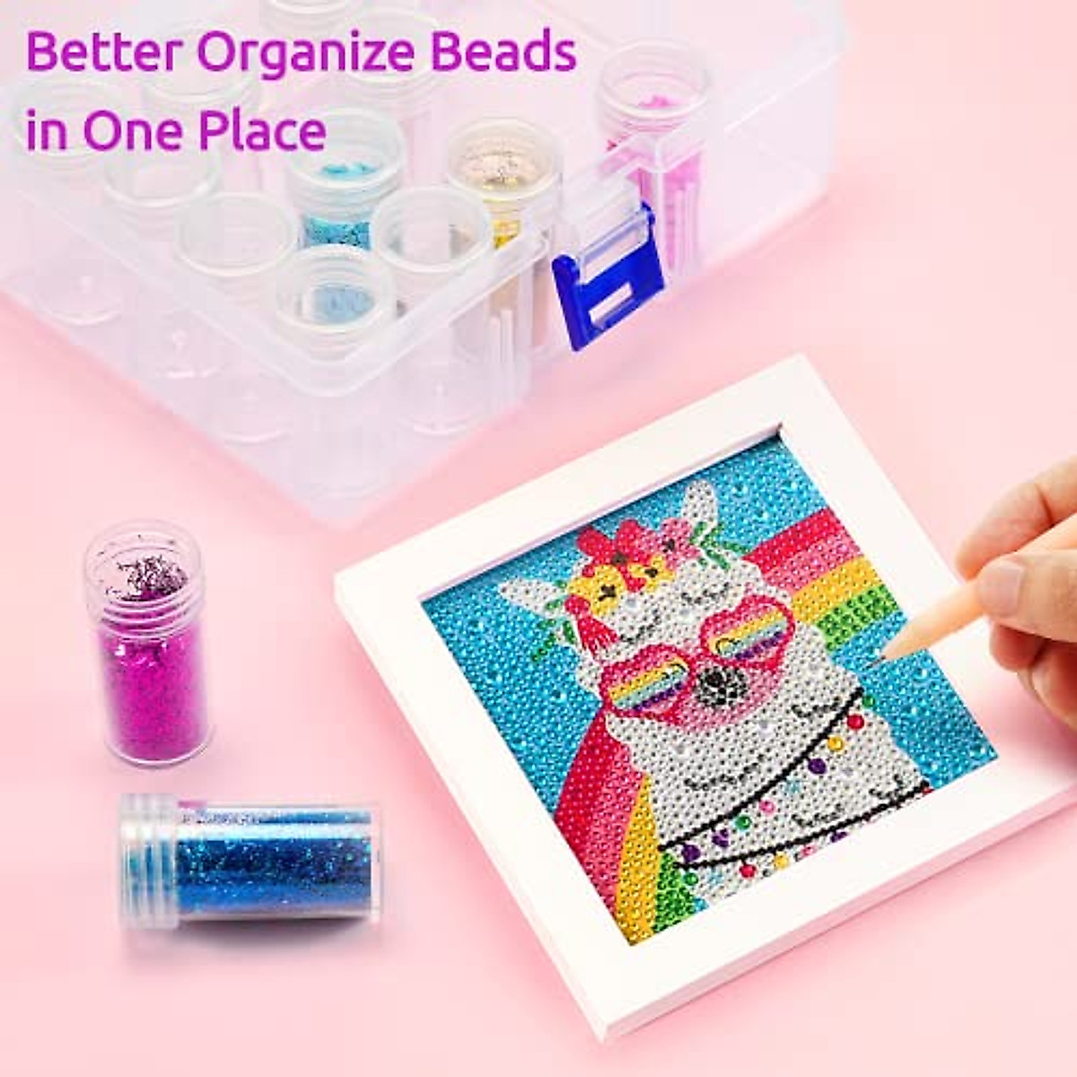 Embroidery Diamond Storage Box, JUSTDOLIFE Storage Boxes for Diamond Painting with 30 Small Beads Diamond Painting Storage Containers with Lid for Jewelry DIY Art Craft Rhinestones Sewing