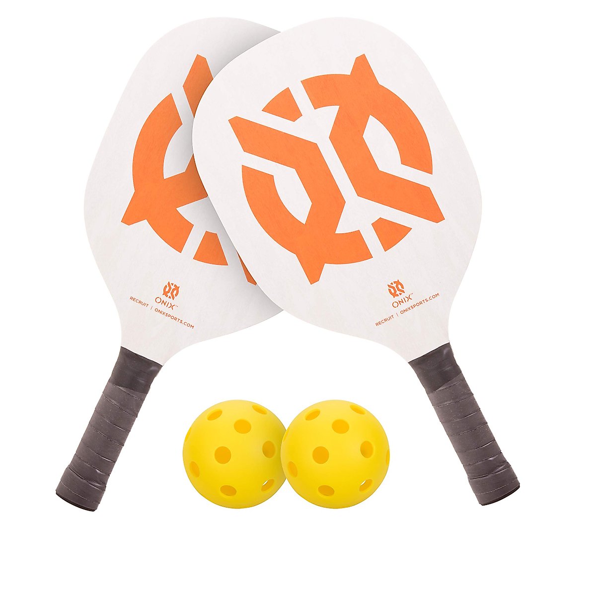 Onix Recruit Pickleball Starter Set Includes 2 Paddles and 2 Pickleballs For All Ages and Skill Levels to Learn to Play, White, 3.00 x 8.00 x 16.00"