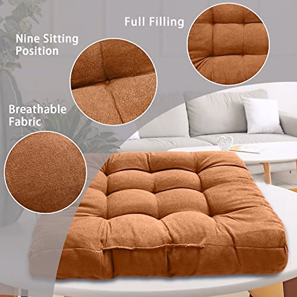 EGOBUY Meditation Floor Pillow, Square Large Pillows Seating for Adults, Brown Tufted Corduroy Cushions for Outdoor Yoga Tatami Fireplace Living Room, Memory Foam Filing, Brown, Cushion 22 x 22 Inch