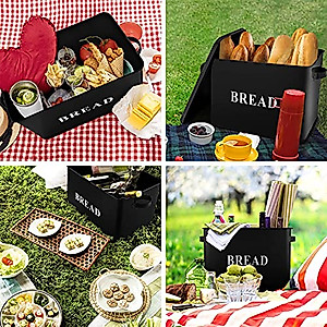 P&P CHEF Extra Large Black Bread Box with Lid, Metal Bread Storage Container for Farmhouse Kitchen Countertop, 13.1” X 11.81” X 7.2” Inches for Holding 2+ Loaves, Indoor & Outdoor Use