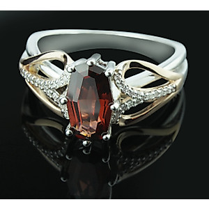 Belantina Heartland By Beverley Mitchell 10K Rose Gold with .925 Sterling Silver 10x5.5mm Special Cut Garnet & Diamond Accented Statement Ring (H-I, I2-I3) - Size 8