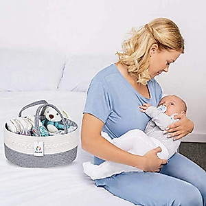 Conthfut Baby Diaper Caddy Organizer 100% Cotton Rope Nursery Storage Bin for Boys and Girls Large Tote Bag & Car Organizer with Removable Inserts Baby Shower Basket