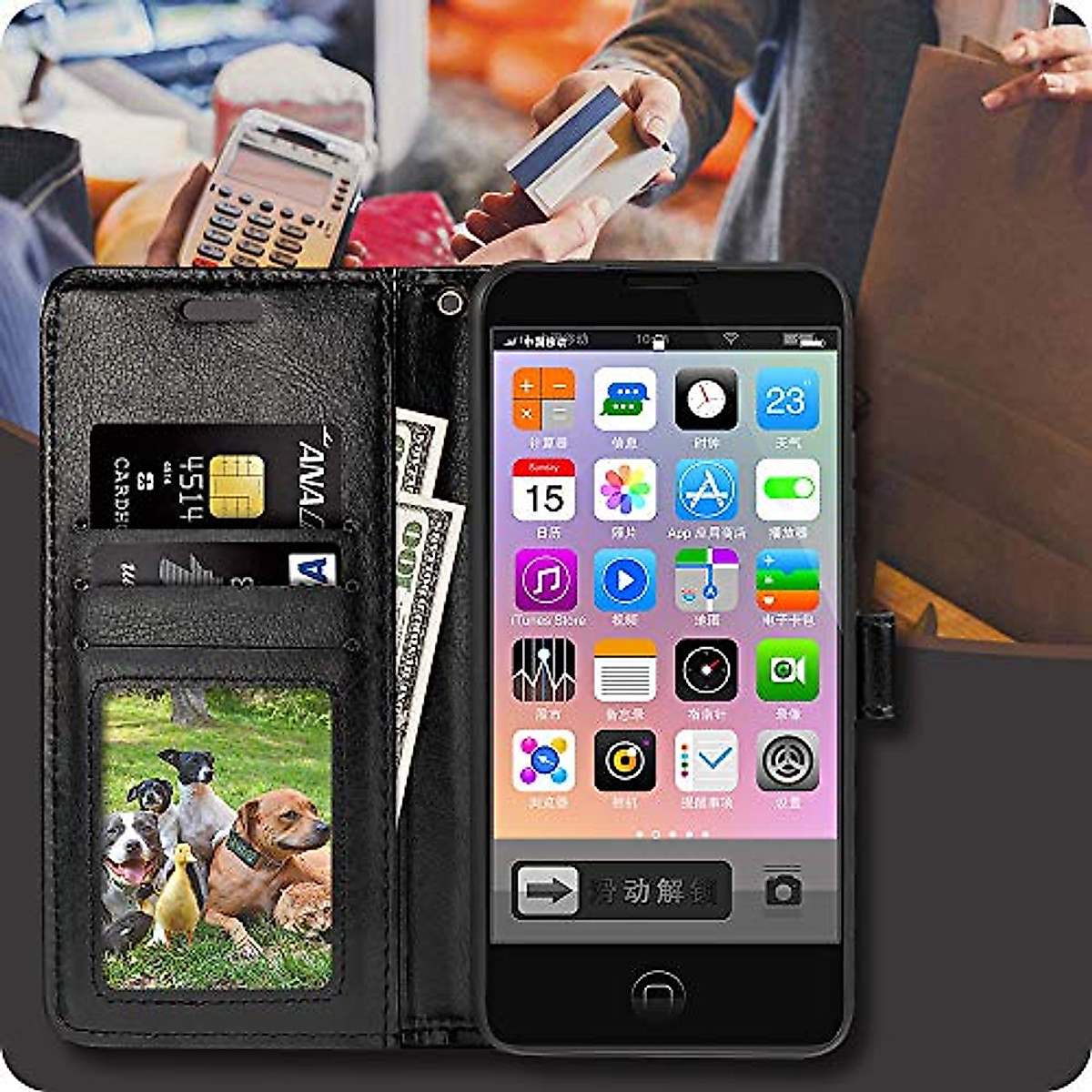 Shantime Oppo Realme 7 Pro Wallet Case, Premium PU Leather Magnetic Flip Case Cover with Card Holder and Kickstand for Oppo Realme 7 Pro Sun Kissed Leather Black