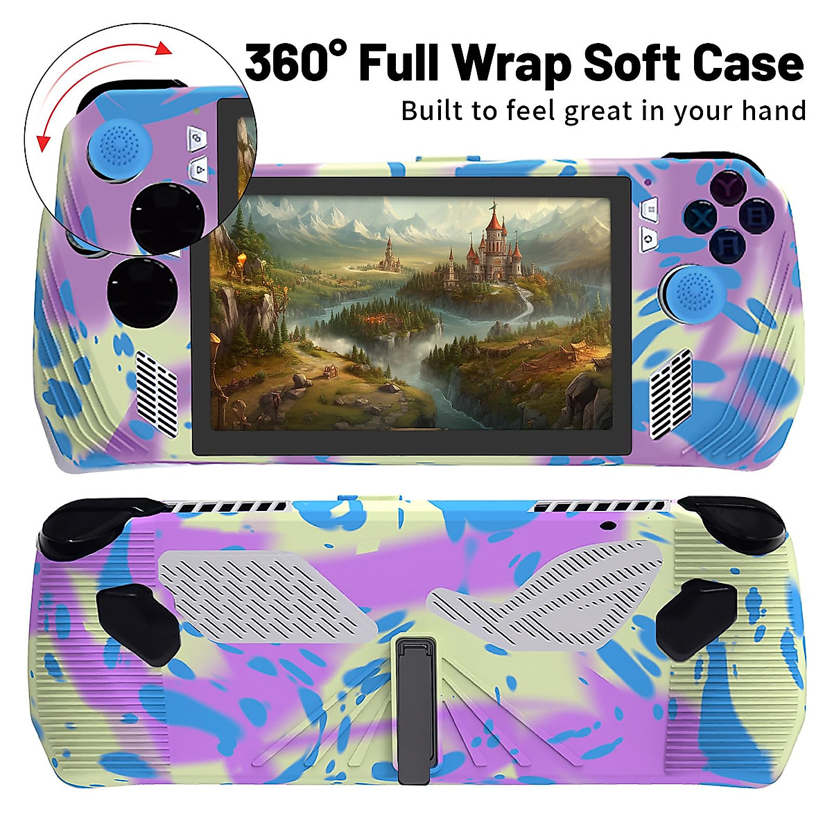LUPAPA Protective Case for ROG Ally with Kickstand, Protective cover Equipped with Brackets, Anti-Scratch and Anti-Slip, Accessories for ROG Ally Gaming Handheld (Mix of Purple, Yellow and Blue)