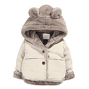 Toddler Fleece Jacket, Warm Cotton Baby Winter Coats, Kids Hooded Outerwear for Boys Girls