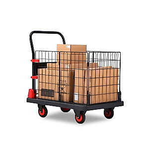 Folding Platform Carts with Wheels,Folding Mesh Cage cart with Detachable Collapsible Fence,Portable Handling Platform Dolly Cart for Luggage,Material Transport Truck ,Load 330LB