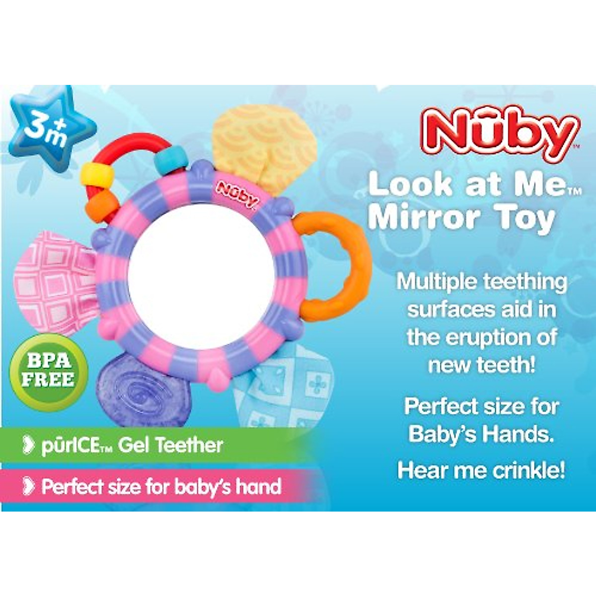 Nuby Look-at-Me Mirror Teether Toy, Colors May Vary