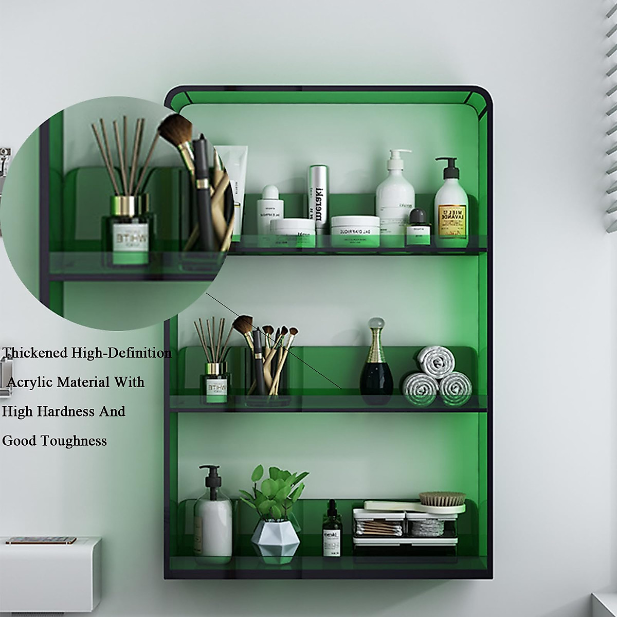 GRIPITHPY Large Acrylic Wall Mounted Bathroom Shelves, Tiered Large Capacity Makeup Floating Rack, Punch-Free Storage Organizer for Dresser, Bathroom, Toile(15.7x3.1x35.4in, Transparent)