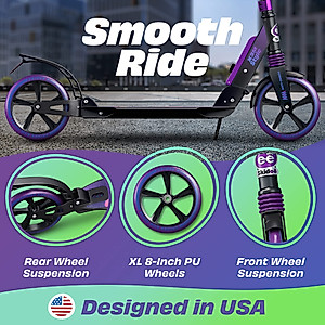 SKIDEE Scooter for Kids Ages 6-12 -Scooters for Teens 12 Years and Up -Adult Scooter with Anti-Shock Suspension-Scooter for Kids 8 Years and Up with 4 Adjustment Levels Handlebar Up to 41 Inches High