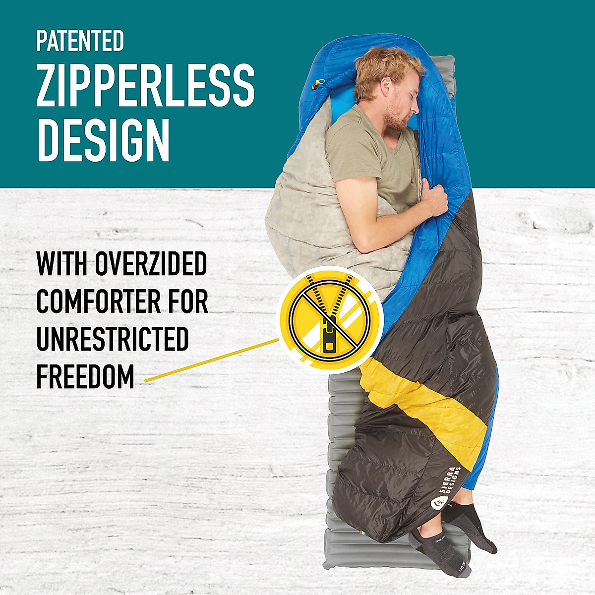 Sierra Designs Cloud 35 Degree DriDown Sleeping Bag Ultralight Zipperless Down Sleeping Bag for Backpacking and Camping - Regular