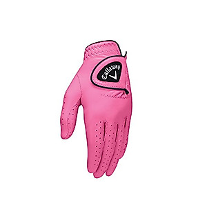 Callaway Golf 2017 Women's OptiColor Leather Glove, Pink, Large, Worn on Left Hand