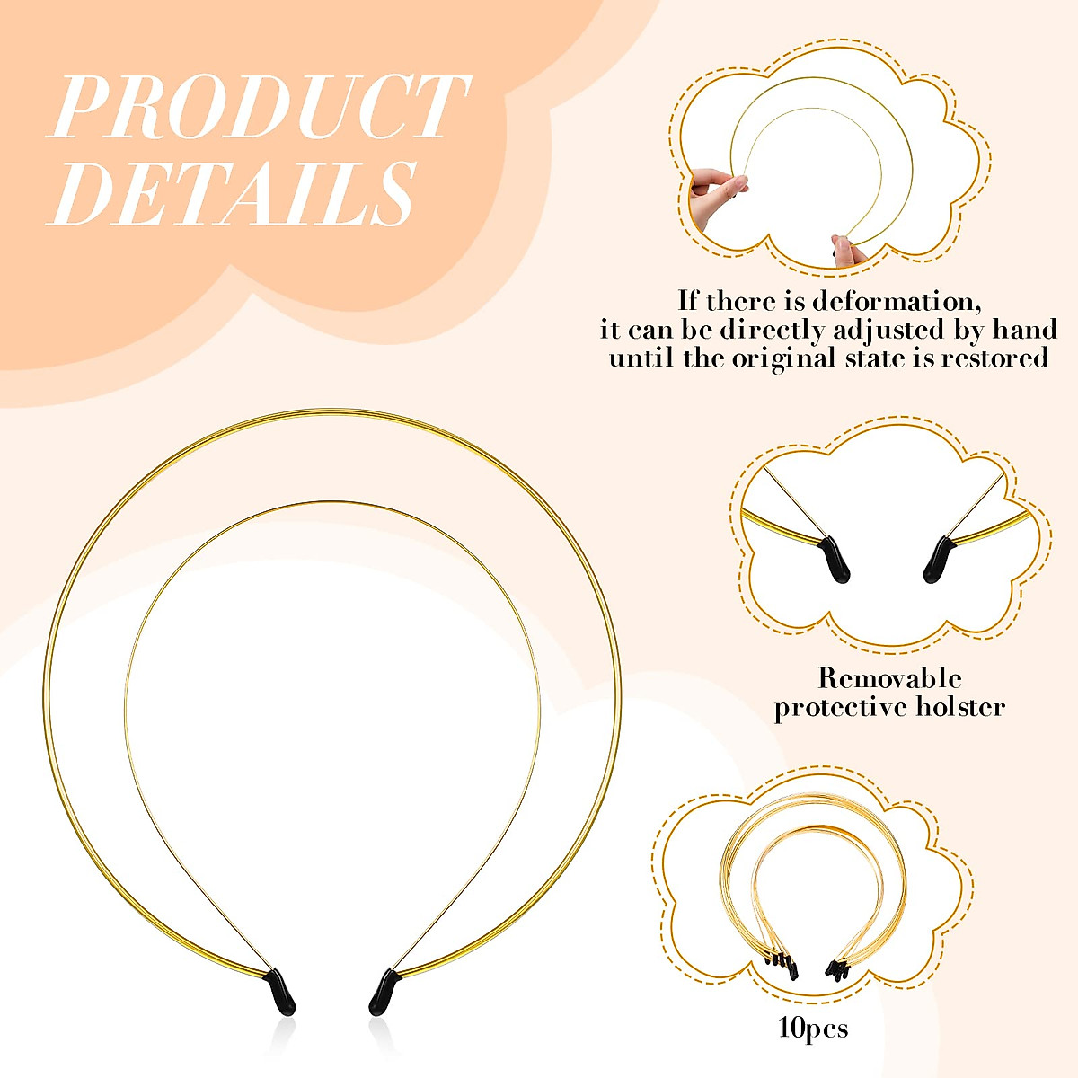 10 Pcs Photoshoot Hair Band Angel Bridal Metal Headband Double Wire Headband Halloween Costume Headpiece Wedding Goddess Crown DIY Hair Accessories for Women and Girls Halloween Parties (Gold)