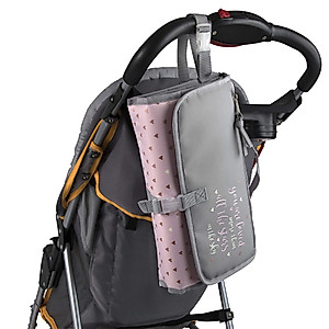 Baby Diaper Bag Tote 5 Piece Set with Pink Hearts, Saying, and Baby Portable Changing Pad, Diaper Bag, Travel Mat Station Gift Set