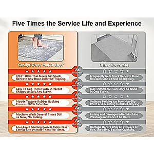 Cosilyt 1/10 Inch Ultra Thin Front Door Mat Rug Indoor Entrance Inside Non Slip, Large Waterproof Rubber Kitchen Rug and Interior Home Washable Door Mat, 24"×35", Baroque Grey