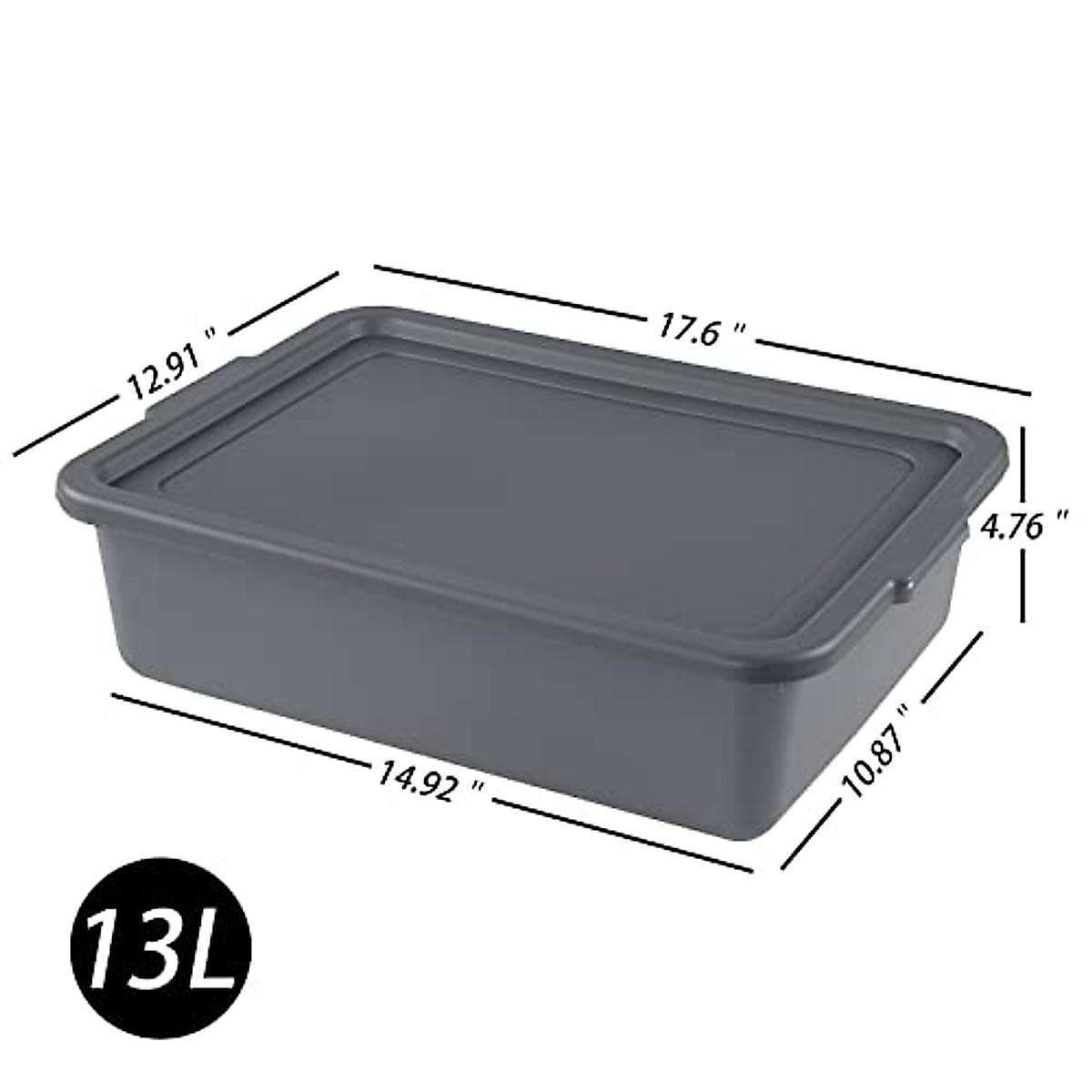 Doryh 13 L Gray Commercial Bus Box Tubs with Lids, 4-Pack Plastic Utility Bus Box