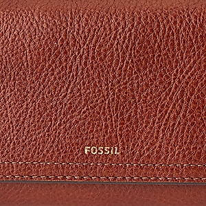 Fossil Women's Logan Leather Wallet RFID Blocking Flap Clutch Organizer, Brown (Model: SL7833200)