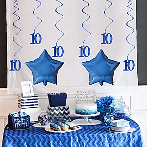 10th Birthday Decoration Blue for Boys Girl Double Digits 10th Birthday Balloon Banner Cake Topper Hanging Swirls for 10 Year Old Birthday Supplies