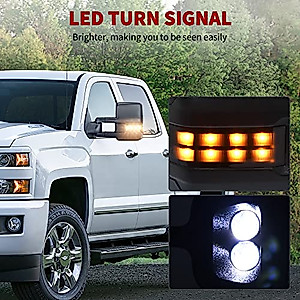 YITAMOTOR Towing Mirrors Compatible with 2014-2018 Chevy Silverado 1500 GMC Sierra 1500, 15-18 Silverado 2500 HD / 3500 HD Tow Mirrors, Power Heated Telescoping with Smoke Signal Light Pair Set Black