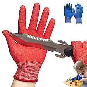 Schwer 2 Pairs ANSI A6 Kids Cut Resistant Gloves, Food Grade Work Gloves, S(9-14 Years), Cut Gloves for Kitchen, Mandoline, Gardening and DIY（Blue&Red）