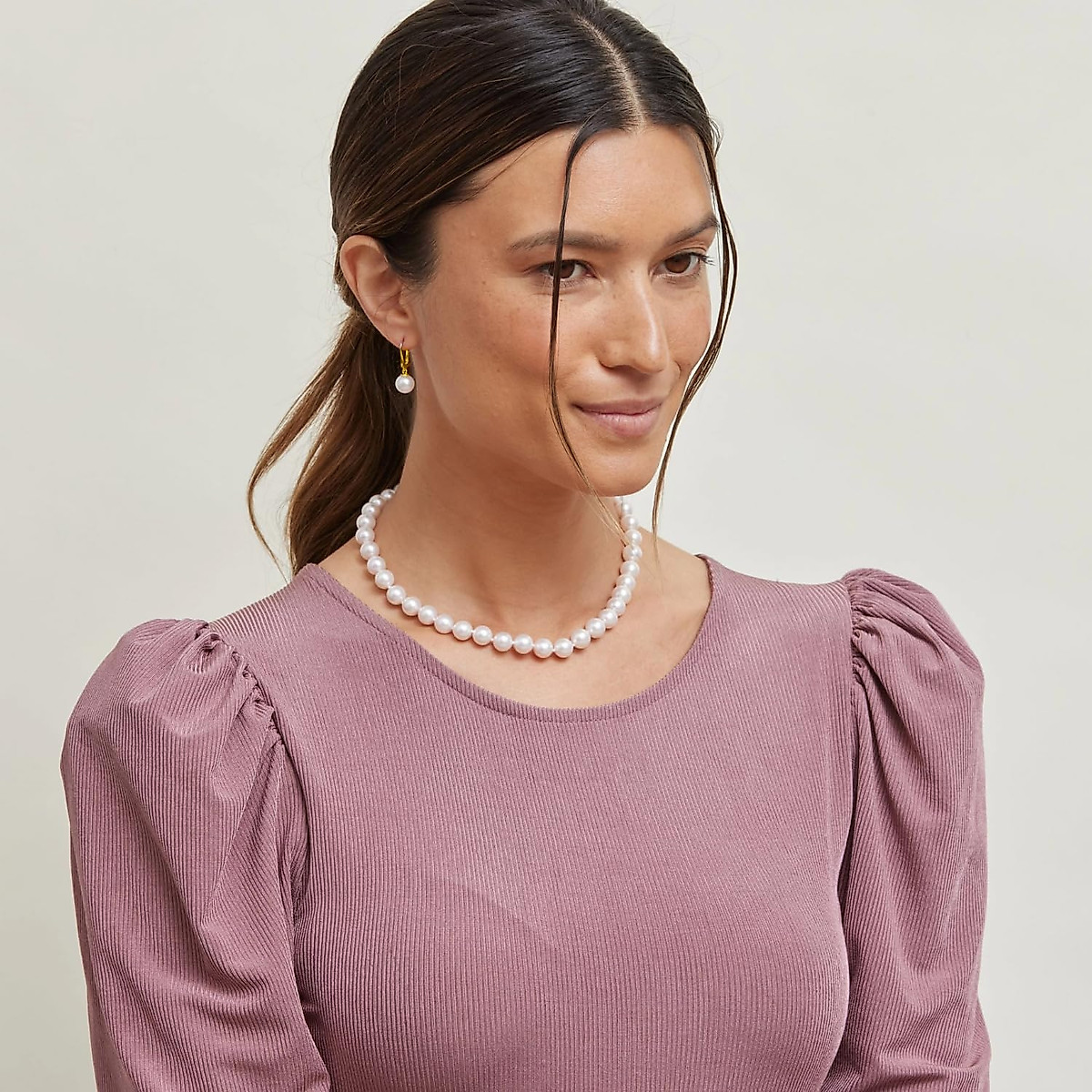 THE PEARL SOURCE 8.5-9.0mm White Japanese Akoya Real Pearl Earrings for Women - 14k Gold Leverback Earrings | Hypoallergenic Earrings with Genuine Cultured Pearls