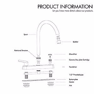 SOLVEX 2 Handle Kitchen Sink Faucet, High Arc 360 Swivel Stainless Steel Pipe 3 Hole Kitchen Faucet, Commercial Modern Chrome Kitchen Sink Faucet, US-SP-80066