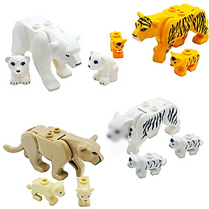 MIUTRUE 12pcs Animals Mini Figures Friends Sets with Baby Building Block Farm Zoo Animals Toy for Boys Girls 6-7-8-9-10-11-12 Kits Tiger Leopard Bear
