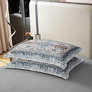 100% Cotton Antique Duvet Cover Twin, Boho Bedding Set, Blue Brown Damask Floral Bohemian Flowers Retro Comforter Cover, Exotic Tribal Medallion Egyptian Bedroom Decor Quilt Cover