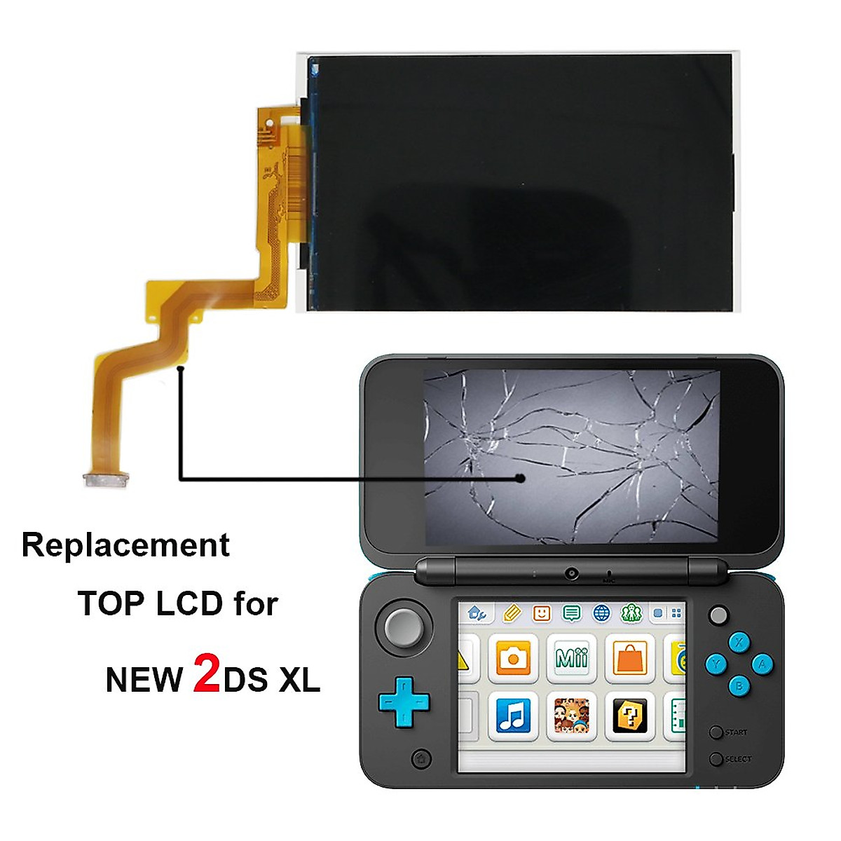 Replacement Top Screen for New 2DS XL, YTTL Replacement Parts Accessories Upper Screen LCD Display for New Nintendo 2DS XL/ LL System Games Console