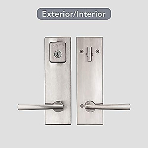 Baldwin Spyglass Single Cylinder Front Door Handleset Featuring SmartKey Security in Satin Nickel, Prestige Series with a Modern Contemporary Slim Door Handleset and Square Lever