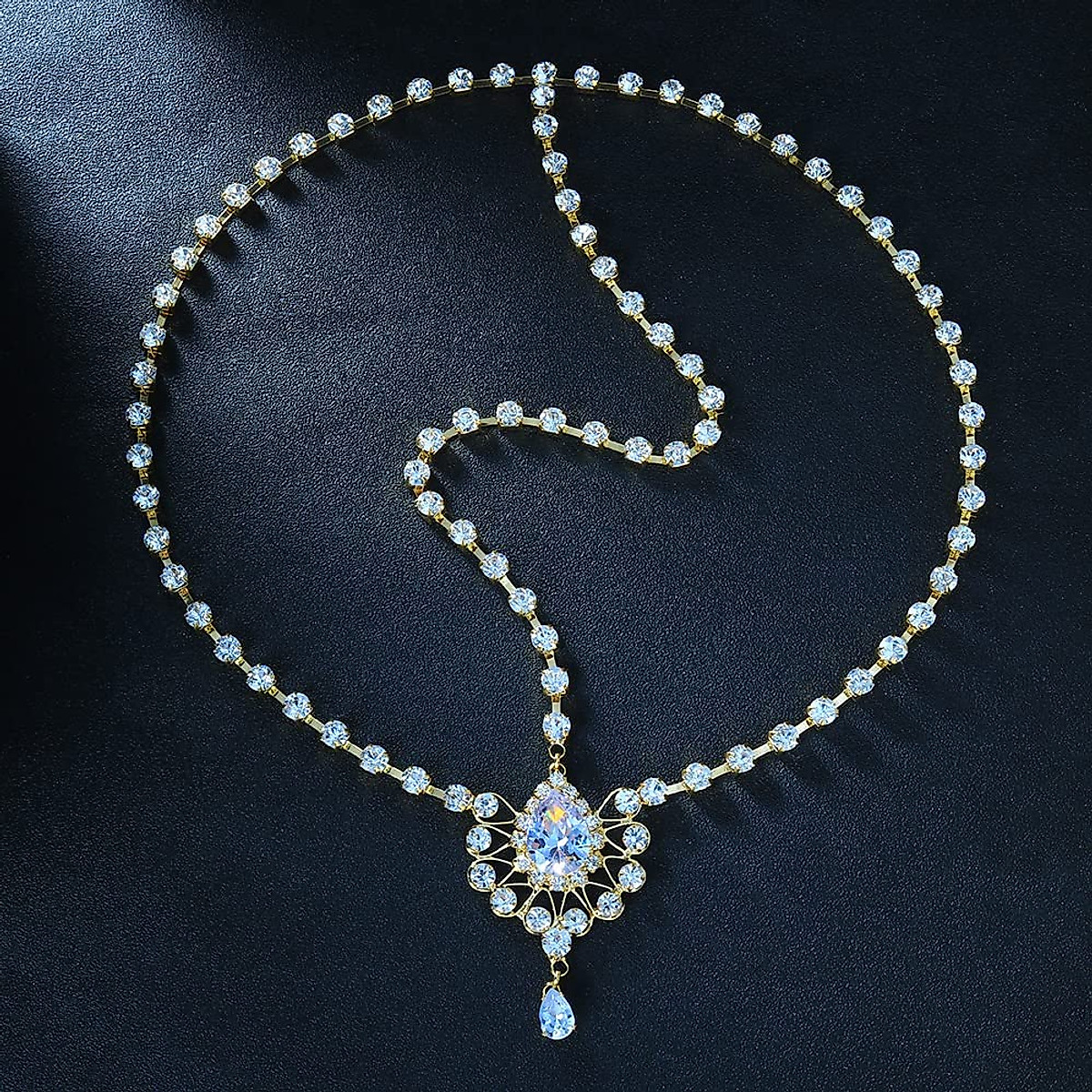 StoneFans Forehead Rhinestone Head Chain Headpiece for Women Boho Crystal Wedding Drop Hair Chain Jewelry Bride