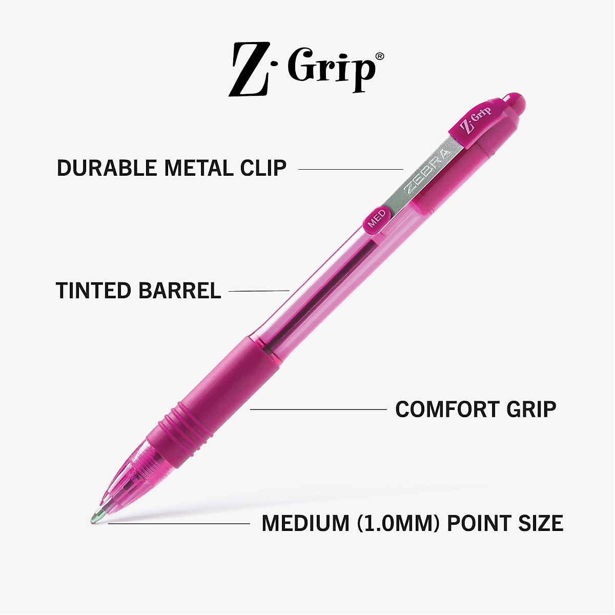 Zebra Pen Z-Grip Retractable Ballpoint Pen, Medium Point, 1.0mm, Assorted Fashion Colors - 24 Pieces (Packaging may vary)