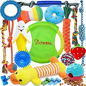 Zeaxuie 20 Pack Diversified Puppy Toys, Puppy Chew Toys for Teething Dogs with Dog Squeaky Toys, Dog Treat Balls & Rope Toys for Small Dogs